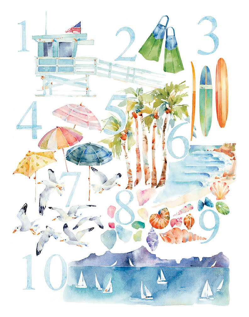 Numbers 1-10 Beach – June Watercolor